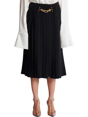 Balmain Pleated Midi Skirt With Embellished Detail - Black