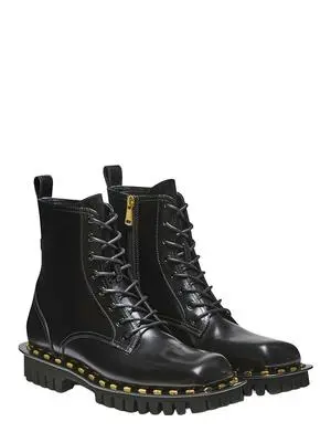 Balmain Glazed Leather Army Boots - Black