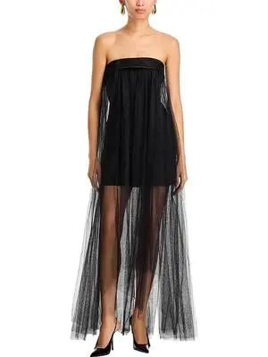 Bcbgmaxazria Tory Tulle Strapless Gown - Black