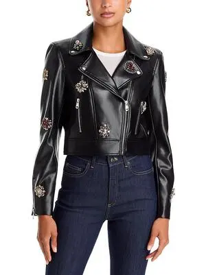 Cinq À Sept Genevieve Baroque Patches Faux Leather Jacket - Black Multi