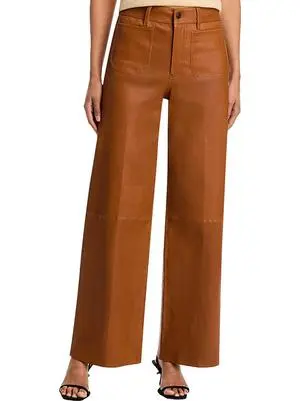 FRAME Leather Slim Palazzo Modernist Pocket Jeans - Camel