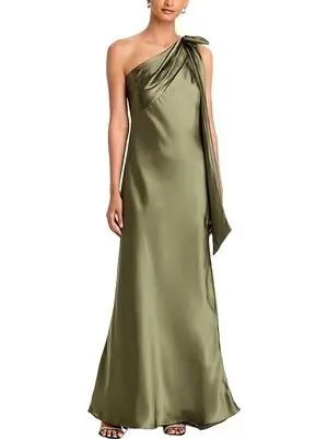 Aqua One Shoulder Satin Column Gown Exclusive - Olive