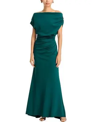 Aqua Draped Off-the-shoulder Gown - Hunter