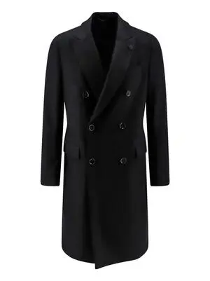 LARDINI Double-breasted Herringbone Coat - Black