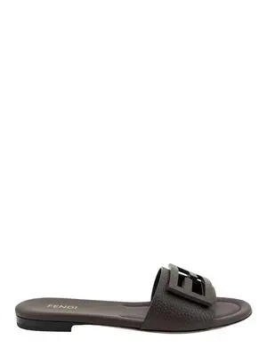 Fendi Leather Slides - Brown
