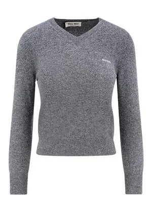 Miu Miu Wool Sweater With Logo Inlay - Grey