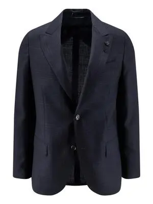 LARDINI Prince Of Wales Wool Blazer - Blue