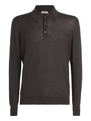 Purdey Merino Wool Long-sleeve Polo Shirt - Brown