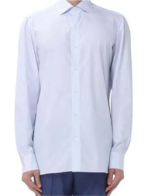 LUIGI BORRELLI Vertical-stripe Cotton Shirt - Light Blue