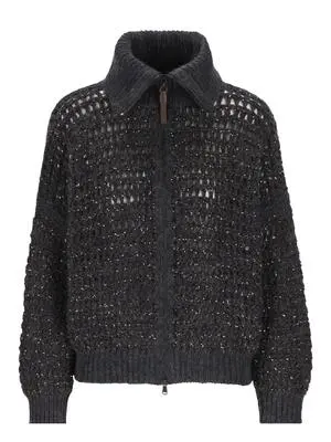 Brunello Cucinelli Dazzling Net Cardigan - Grey