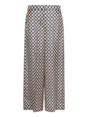 Max Mara Printed Silk Twill Trousers - Navy Blue