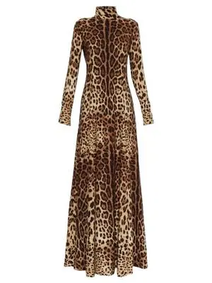 Dolce & Gabbana Leopard-print Silk Maxi Dress - Brown