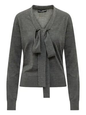 Dolce & Gabbana Bow Detailed Knitted Top - Grey