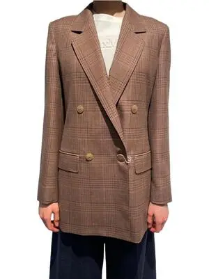 Max Mara MAX MARA Plaid Double Breasted Blazer Brown