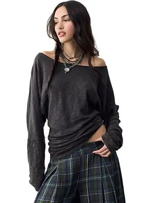 Free People Europa Off-the-shoulder Long Sleeve Top - Black