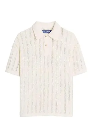 PICANTE Pointelle Knit Polo Shirt - Ivory