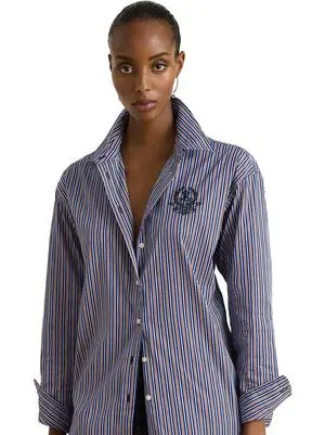 Ralph Lauren Relaxed Fit Striped Broadcloth Shirt - Navy/orange Multi