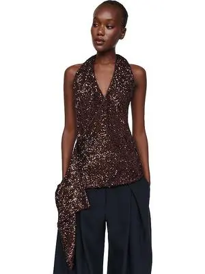 Bardot Melanie Sequin Halter Top - Chocolate