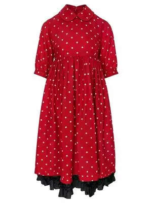 Comme Des Garçons Polka-dot Ruffled Midi Dress - Red
