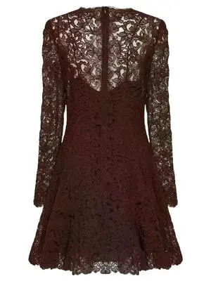 Ermanno Scervino Long-sleeved Scalloped Lace A-line Mini Dress - Brown