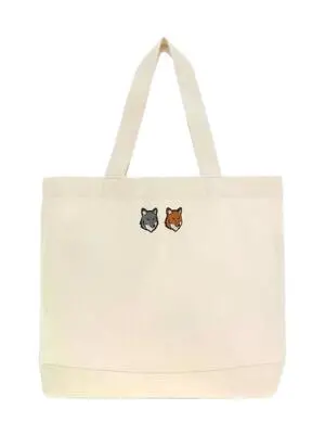 Maison Kitsuné Maison Kitsuné Double Fox Head Tote Bag Neutrals