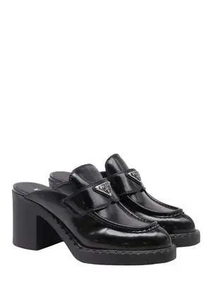 Prada Logo Block-heel Loafers - Black