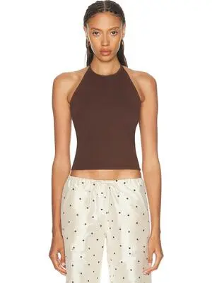 Donni. The Baby Rib Halter Top - Walnut