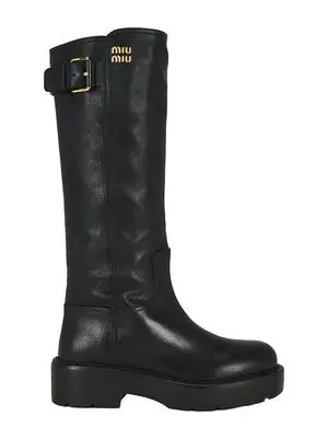 Miu Miu Miu Miu Buffalo Leather Lifestyle Boyfriend Boot Nero