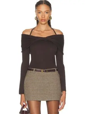 Simkhai Cambria Long Sleeve Off Shoulder Top - Chocolate