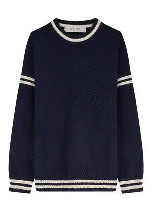 GOLDEN GOOSE Cotton Boxy Sweater With Embroidery - Blue