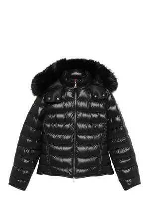 Moncler Jacket With Hood And Faux Fur Trim - Black