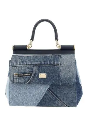 Dolce & Gabbana DOLCE & GABBANA Sicily Denim And Calf Leather Handbag Blue