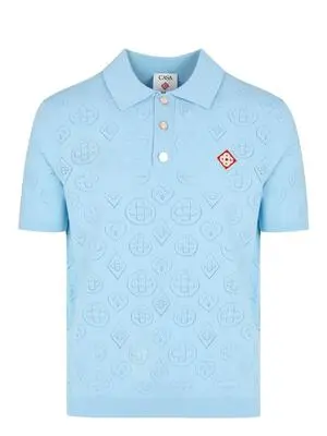 Casablanca Openwork Jacquard Knit Polo Shirt - Blue