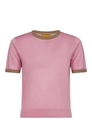 Guest In Residence Contrast Trim Cashmere Knitted Top - Pink/camel