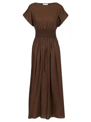 Matteau Shirred Waist Midi Dress - Brown