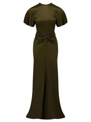 Victoria Beckham Victoria Beckham Short-Sleeved Pleated Gown Marshgreen