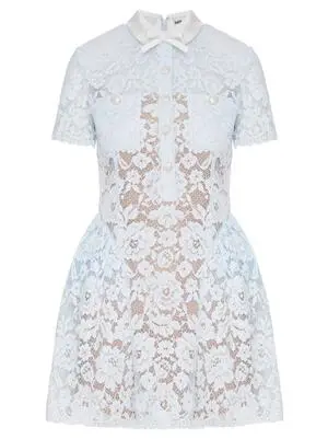 SELF-PORTRAIT Lace Panel Bow Detail Mini Dress - Blue