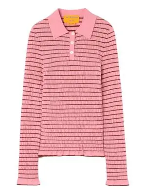 GUEST IN RESIDENCE Guest In Residence Striped Shirred Polo Shirt