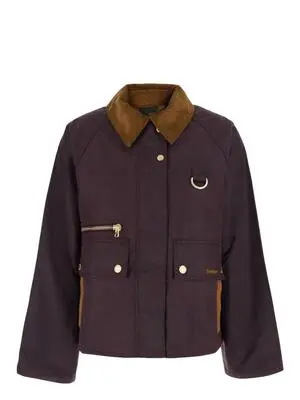 Barbour Corduroy Collar Cropped Waxed Field Jacket - Black