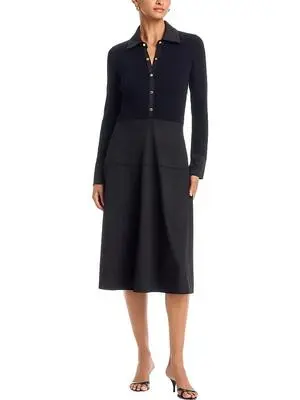 T Tahari Mixed Media Midi Dress - Black