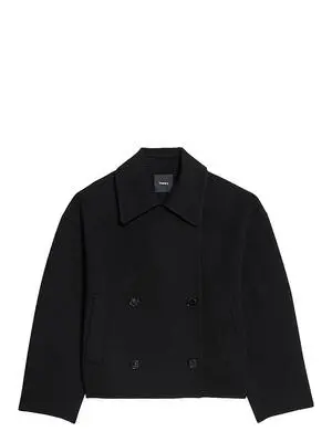 Theory Wool Blend Double Breasted Coat - Black