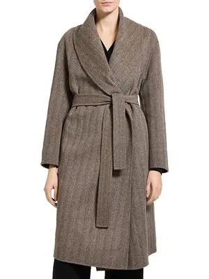 THEORY Theory Luxe Shawl Collar Wool And Cashmere Herringbone Coat