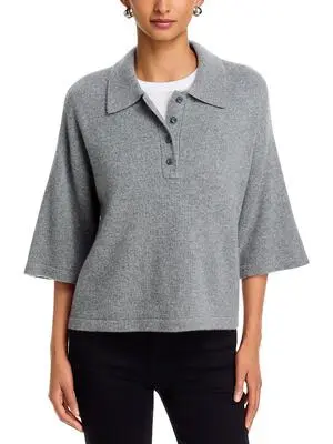 FRAME The Academy Cashmere Polo Top - Graphite Grey