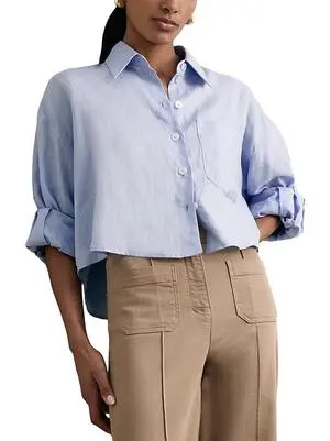 REISS Solena Linen Shirt - Blue