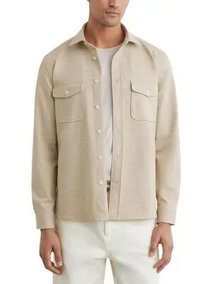 REISS Mcshane Button Front Overshirt - Oatmeal