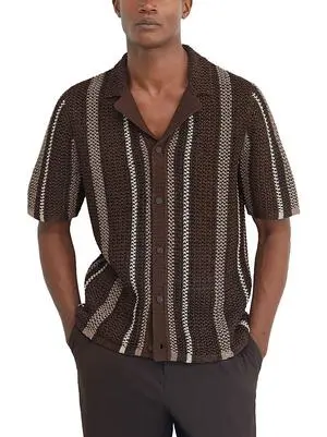 REISS Farin Crochet Cuban Shirt - Chocolate