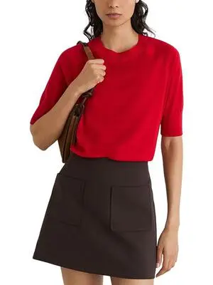 REISS Suzzie Wool Mock Neck Tee - Red