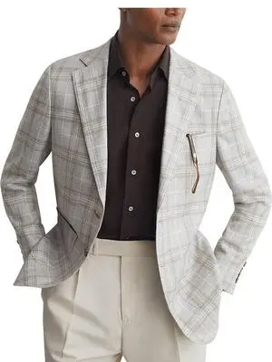 REISS Amaro Hemp Wool Slim Fit Blazer - Soft Grey
