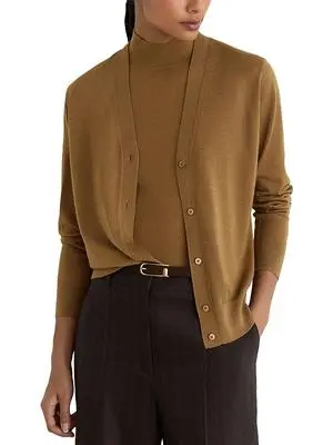 REISS Simi Merino Wool Cardigan - Camel