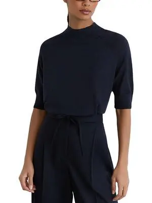 REISS Sienna Wool Funnel Neck Top Navy